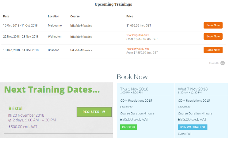 Web control examples – Online Support | Arlo Training & Event Software